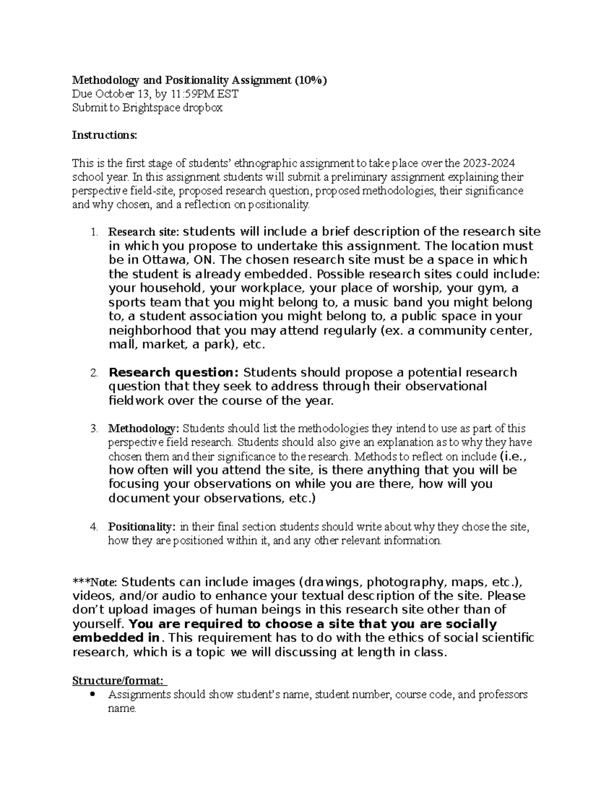 Methodology and Positionality Assignment - In this assignment students ...