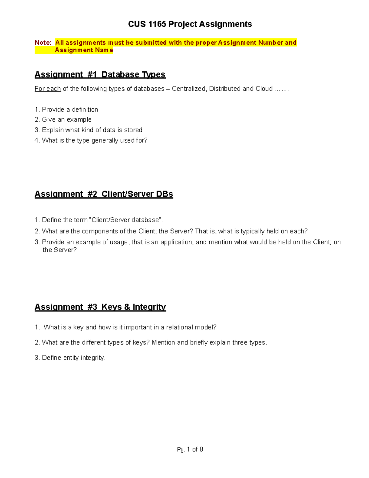 CUS 1165 Project Assignments Fall 2020 - CUS 1165 Project Assignments ...
