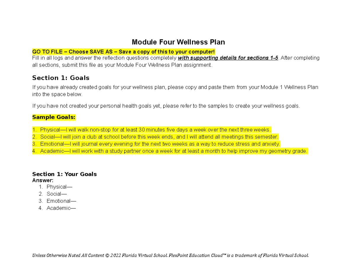 Module four wellness plan - Module Four Wellness Plan GO TO FILE ...