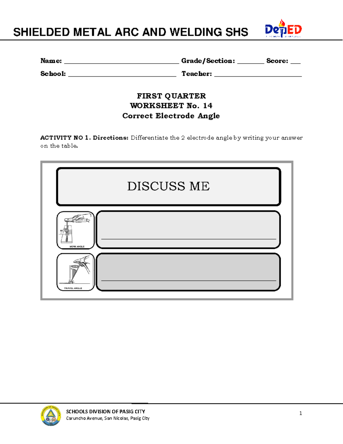 TVL - SMAW 11 - Q1 - DW14 - N/A - 1 SHIELDED METAL ARC AND WELDING SHS ...