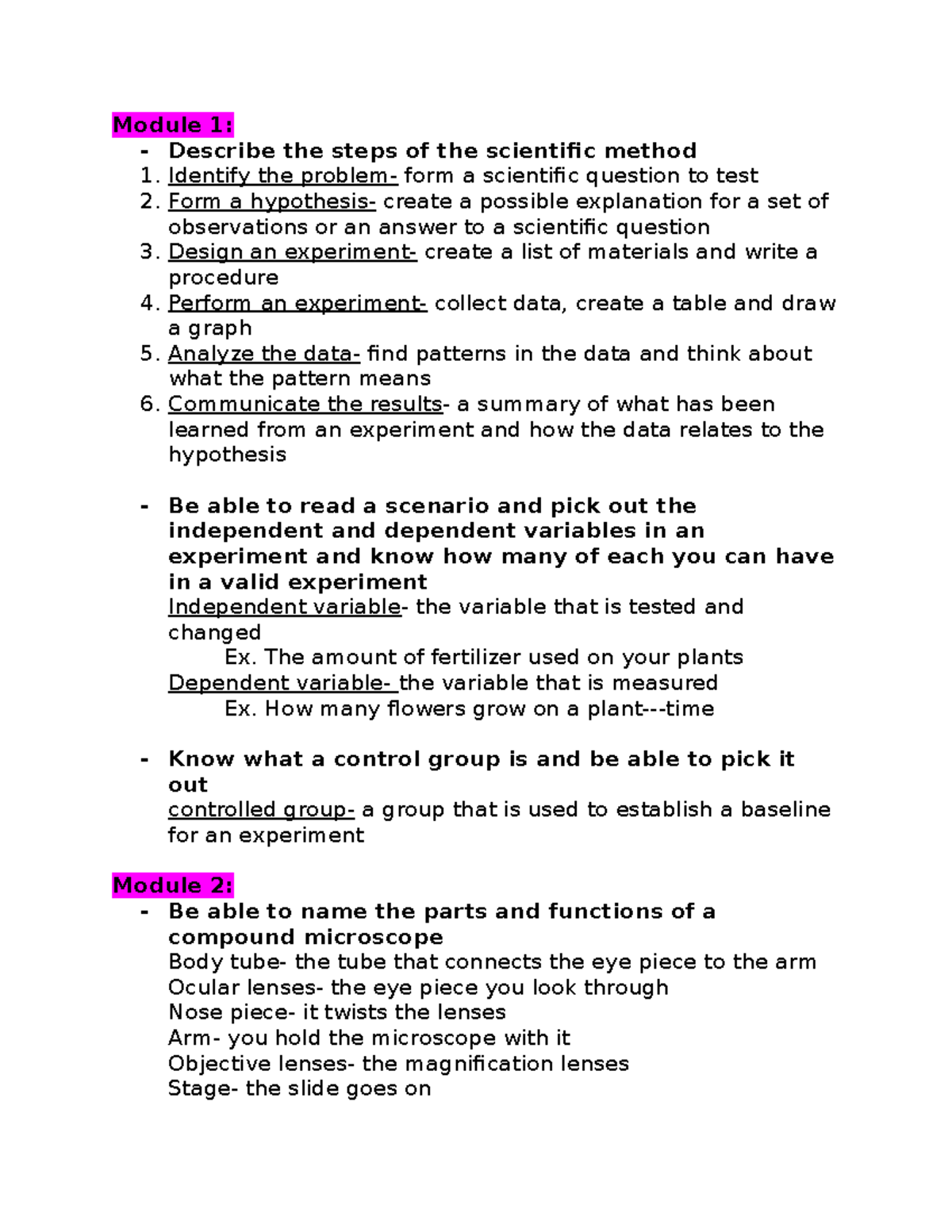 Lab practicle study guide - Module 1: - Describe the steps of the ...