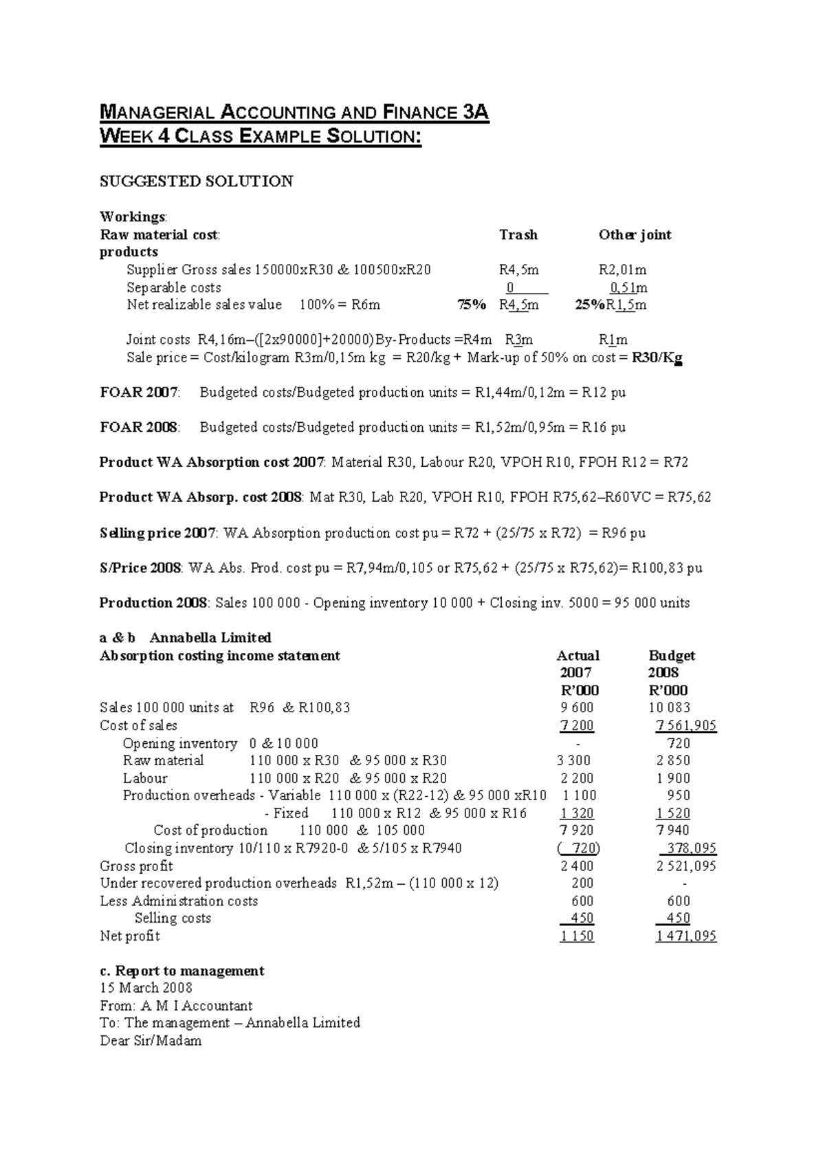 ACCT331 Week 4 Class example solution - MANAGERIAL ACCOUNTING AND ...