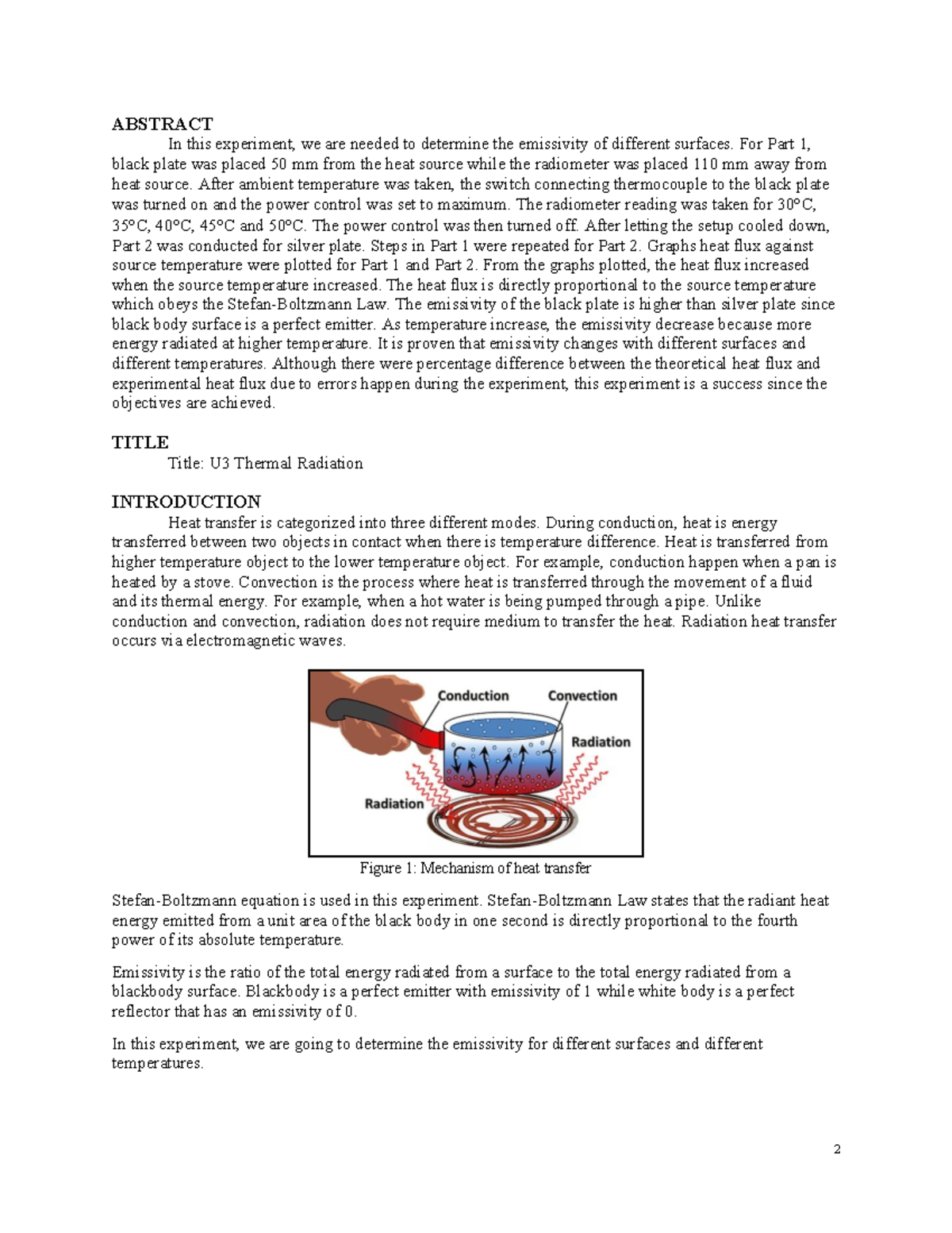 Thermal radiation lab report - ABSTRACT In this experiment, we are ...
