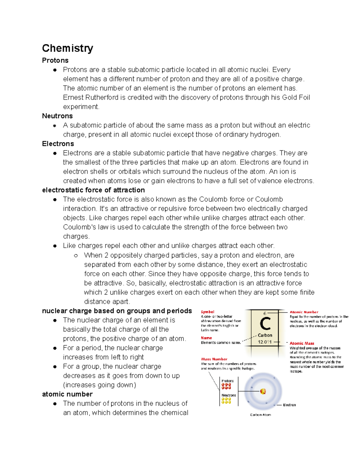 Chemistry Basics - Chemistry Protons Protons are a stable subatomic ...