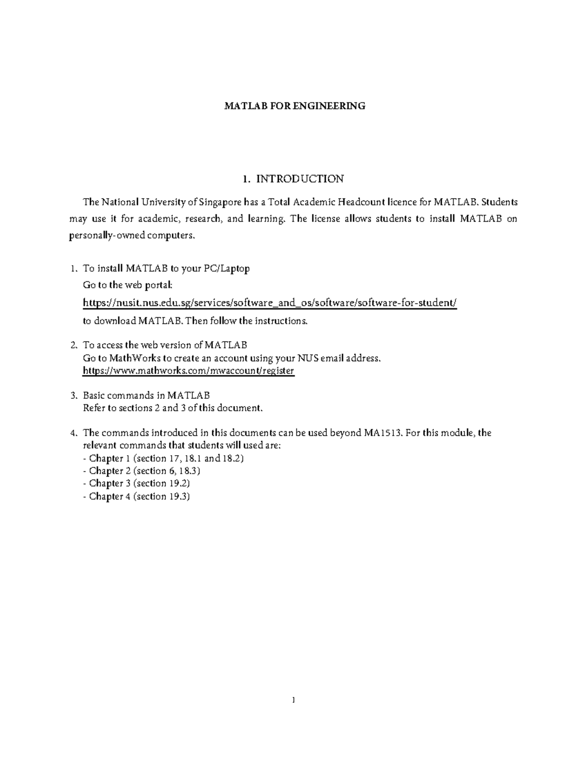 Matlab for Engineering - MATLAB FOR ENGINEERING 1. INTRODUCTION The ...