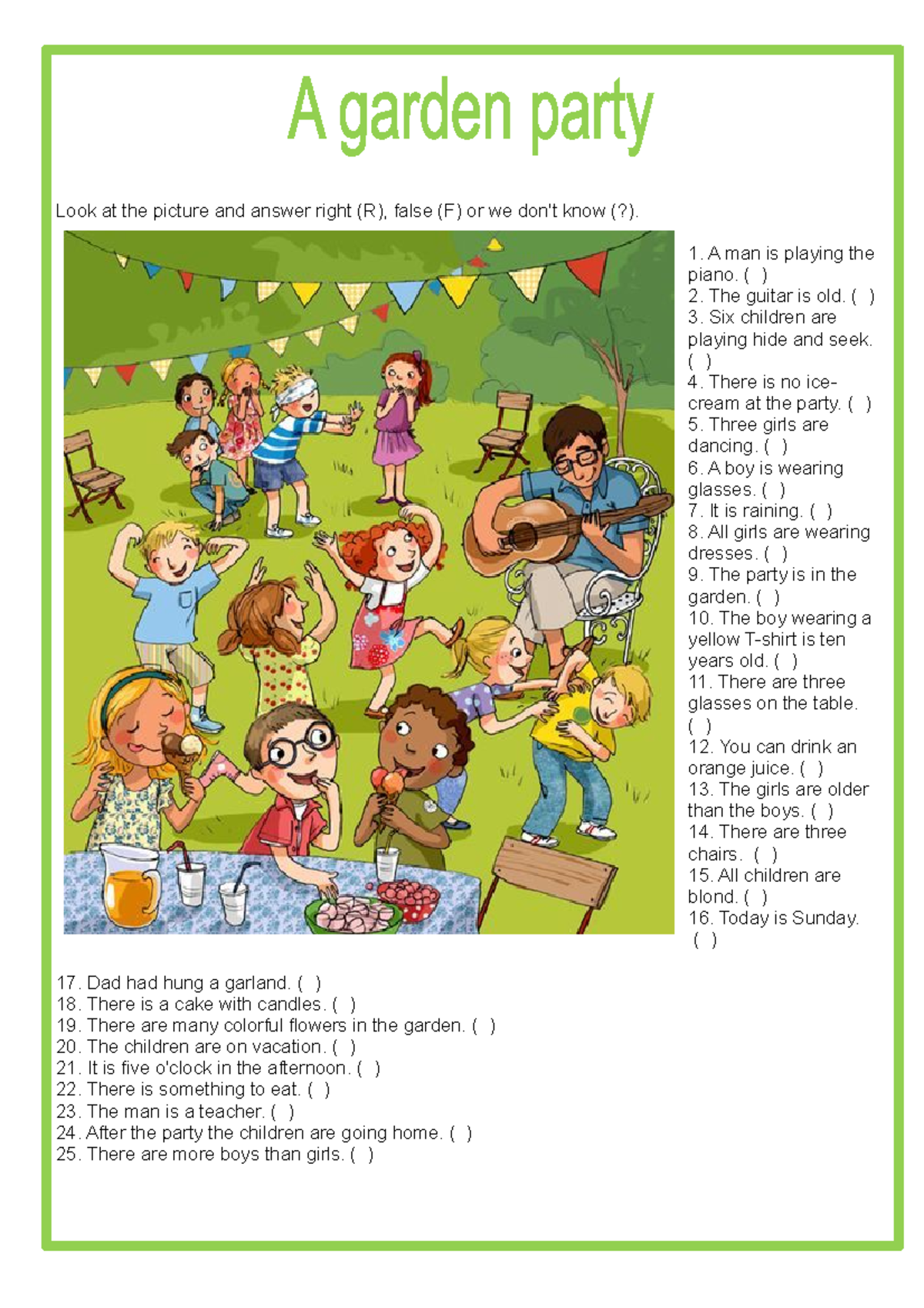 Picture description a garden party - Look at the picture and answer ...