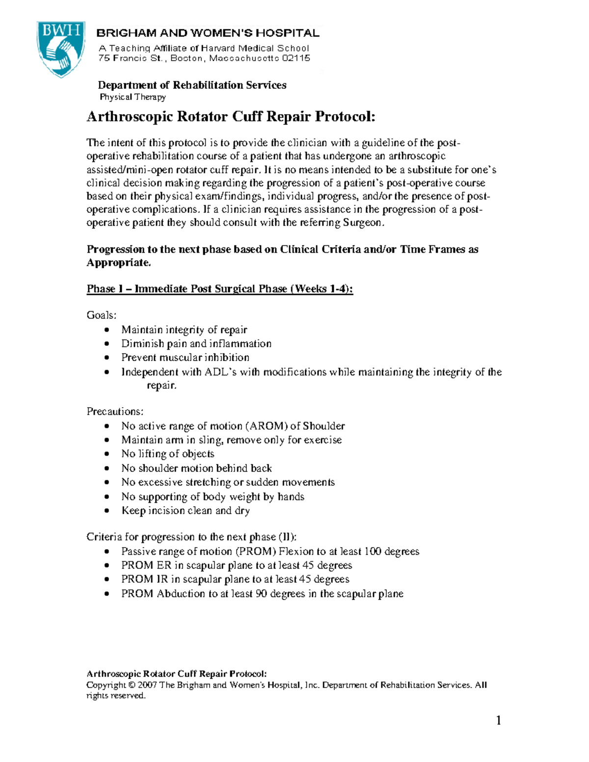 Shoulder Arthroscopic RCT Repair Protocol all sizes 2 - Department of ...