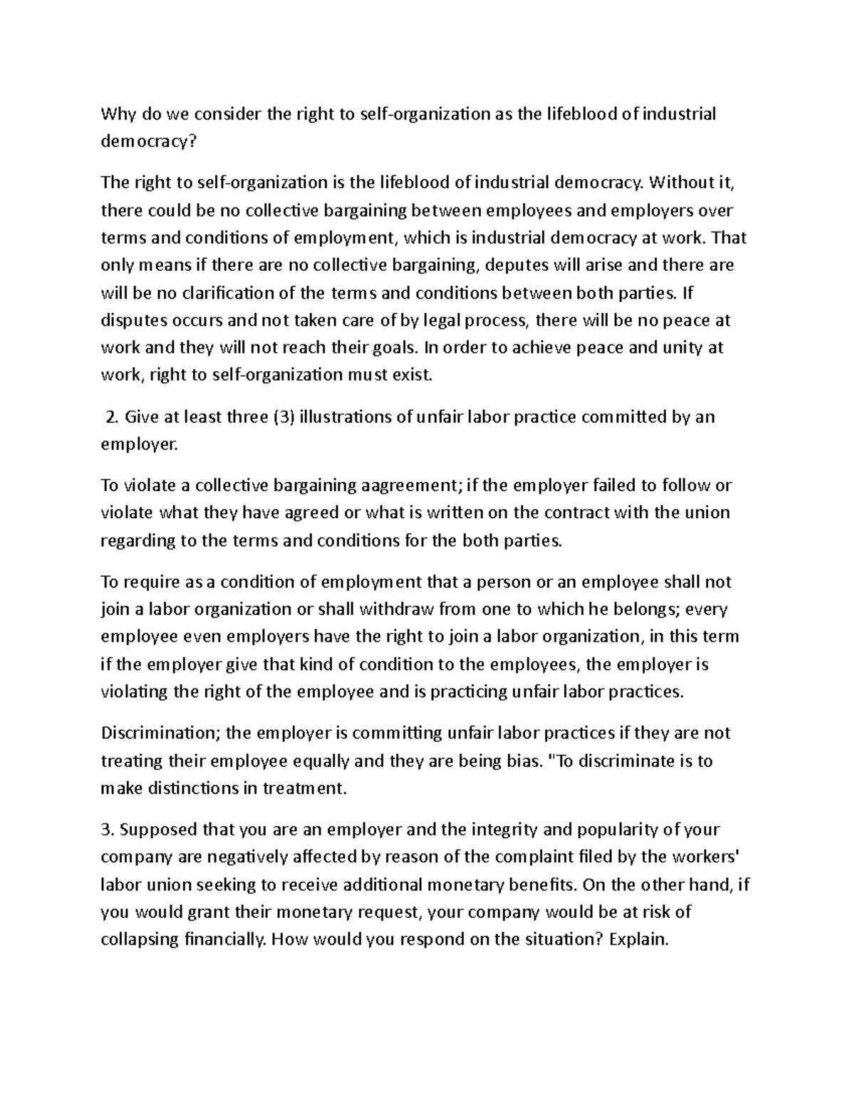 LR1 - Note - Why do we consider the right to self-organization as the ...