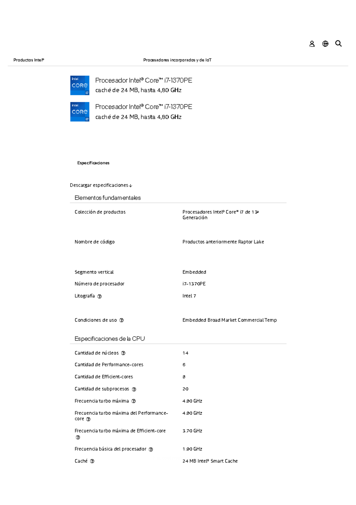 Procesador Intel® Core™ i7-1370PE - Procesador Intel® Core™ i7-1370PE ...