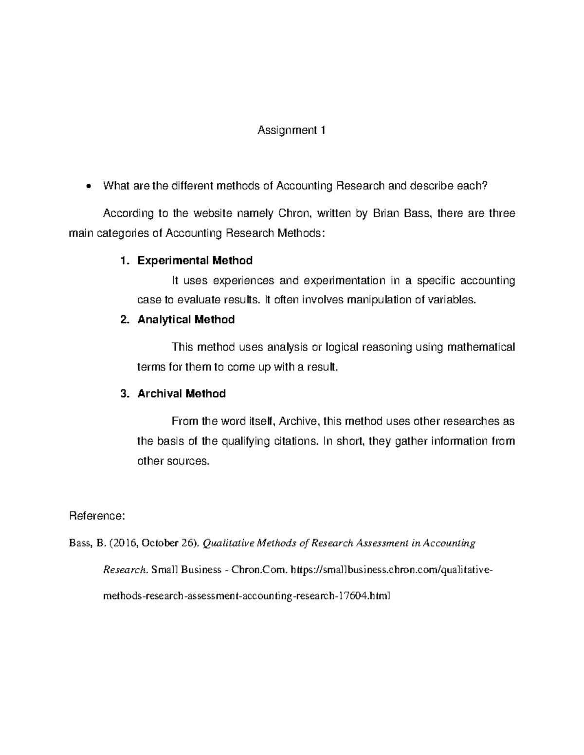 Assignment 1 - Research - Assignment 1 What are the different methods ...