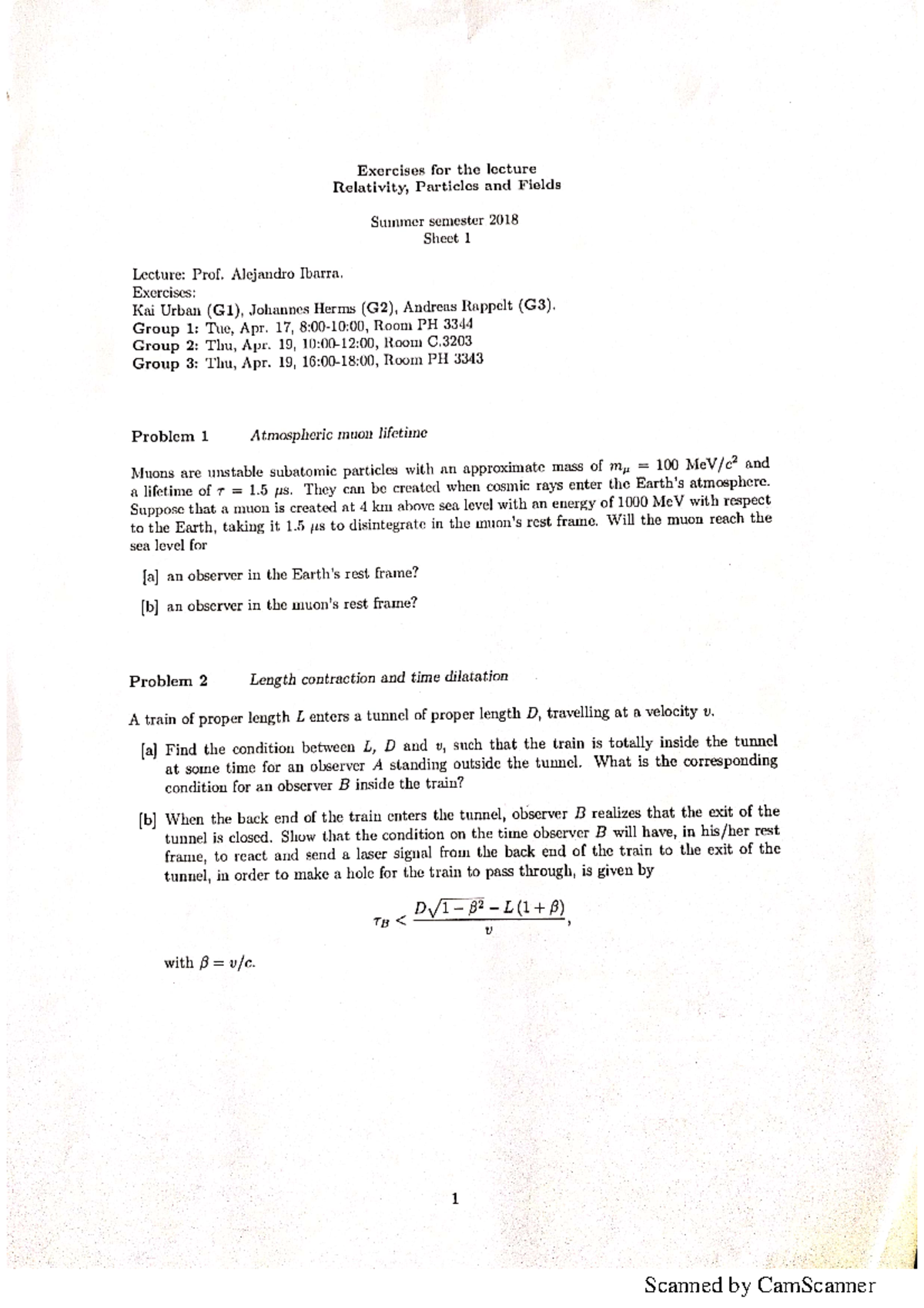 Exercises Relativity, Particle and Fields sheet 1&2 - Studocu