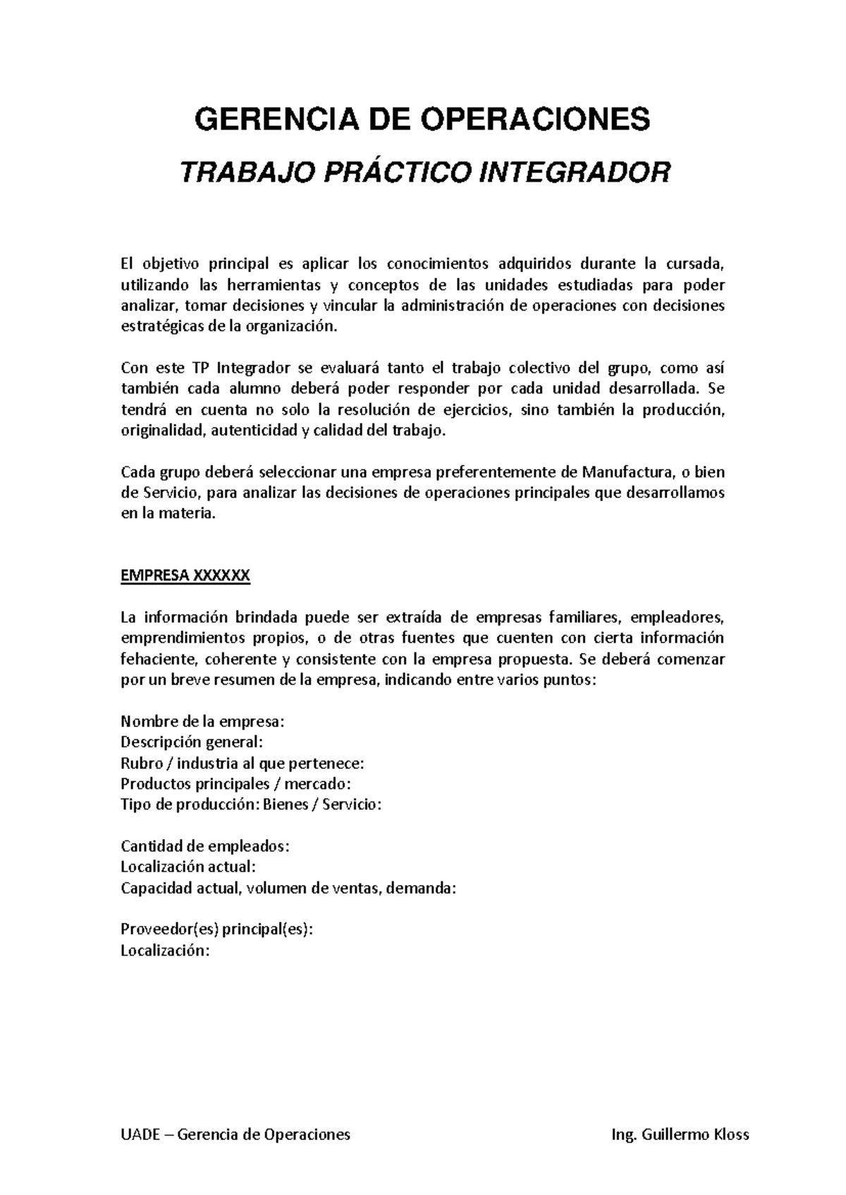 TP Integrador Gerencia de Operaciones 2023 - GERENCIA DE OPERACIONES TRABAJO PRÁCTICO INTEGRADOR ...