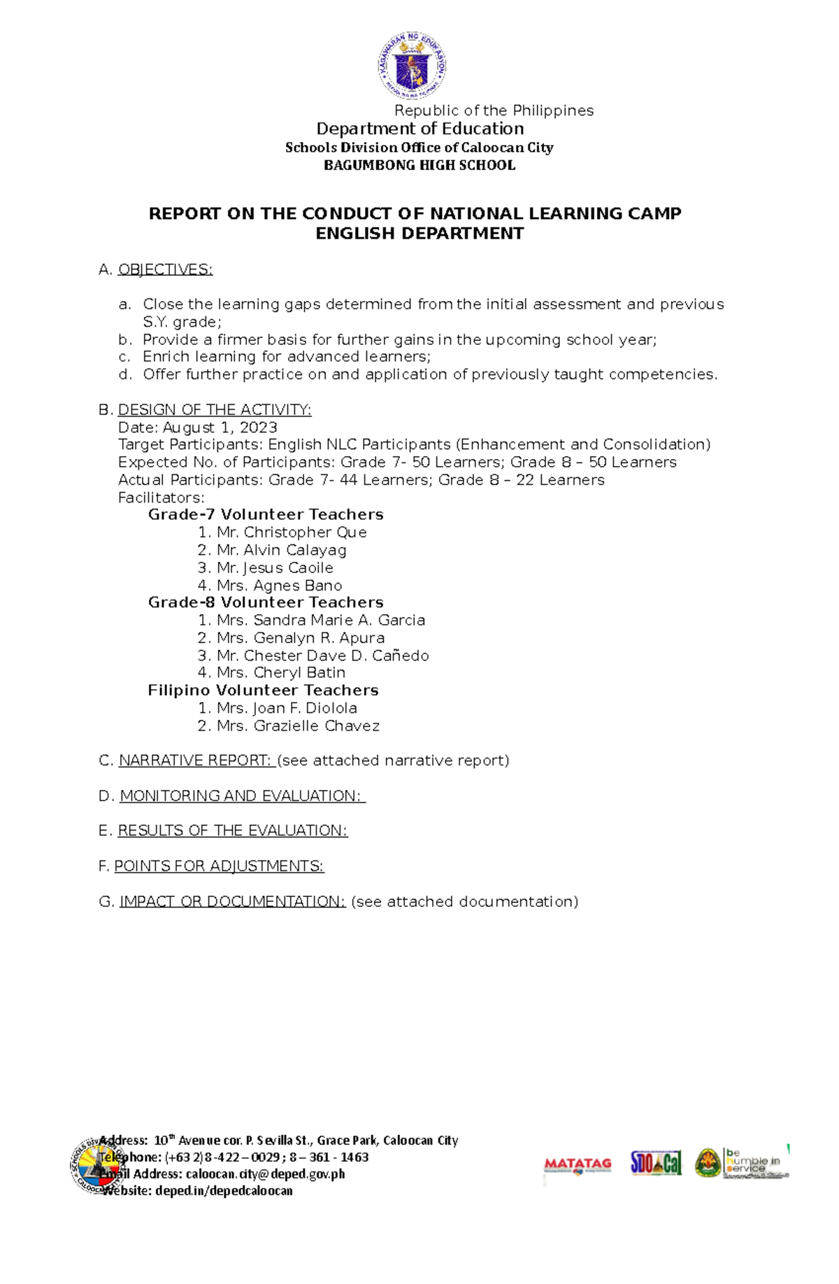 SMEA- Format - Template - Republic of the Philippines Department of ...