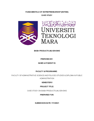 ENT200 Group Assignment - UNIVERSITY OF TECHNOLOGY MARA (UITM), CAMPUS ...