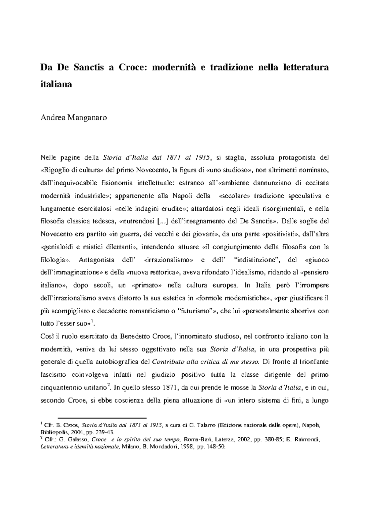 Manganaro Andrea - Da De Sanctis a Croce: modernità e tradizione nella ...