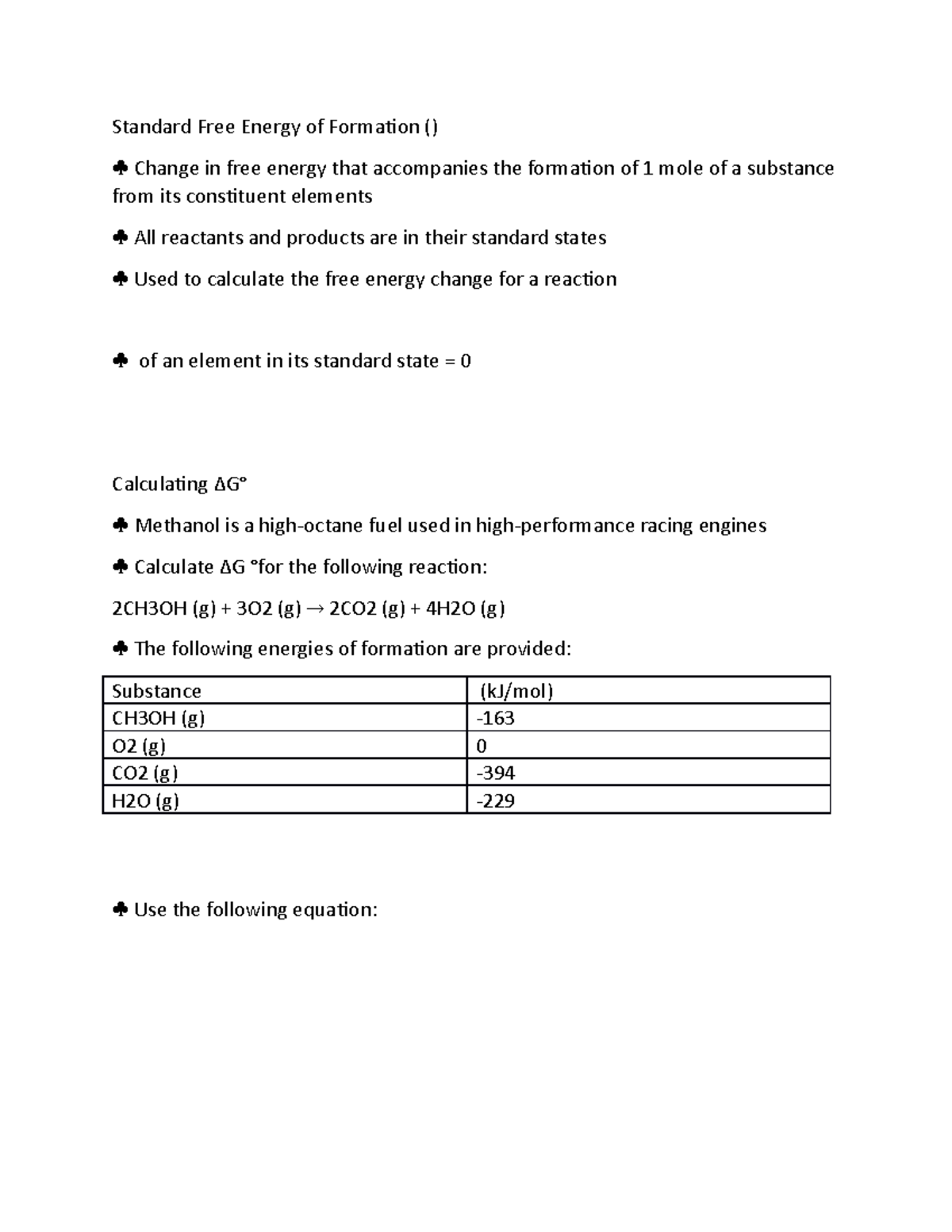 142 - Standard Free Energy of Formation - Standard Free Energy of ...