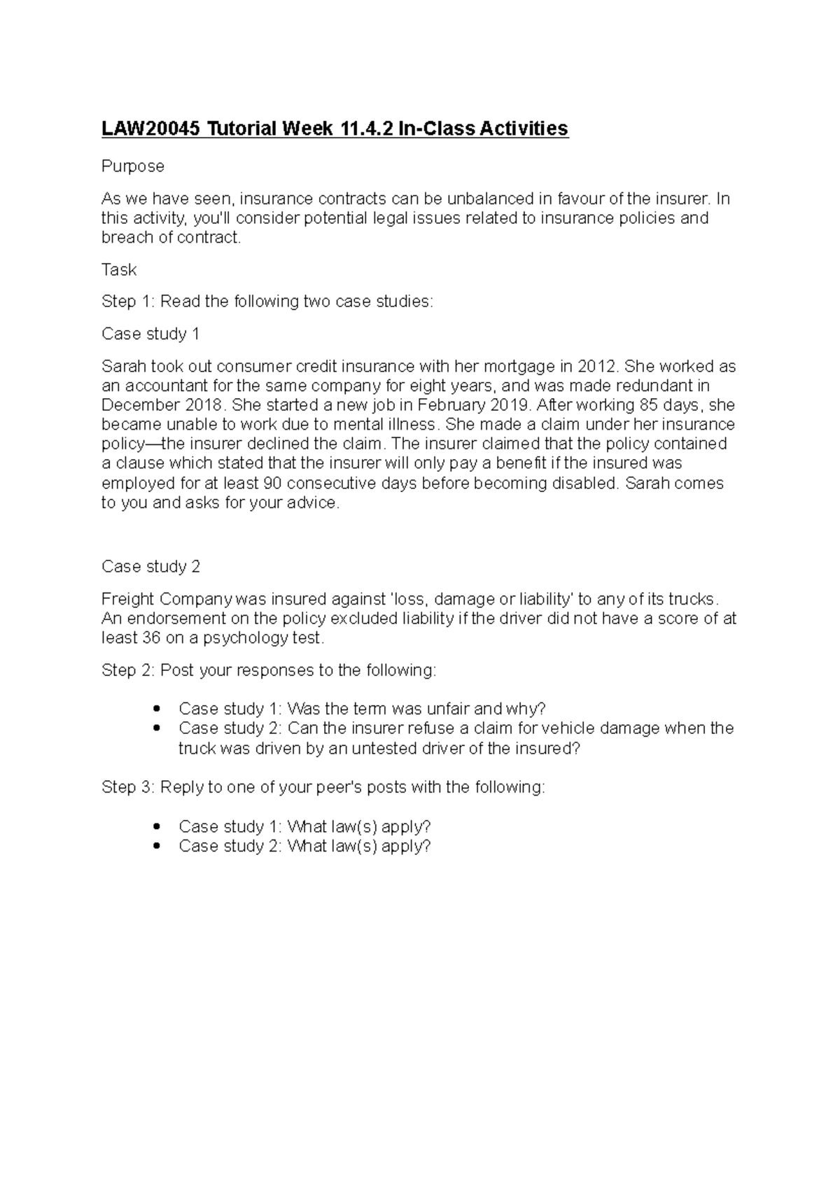 LAW2004 5 Tutorial Week 11 - 4 In-Class Activities Purpose As we have ...