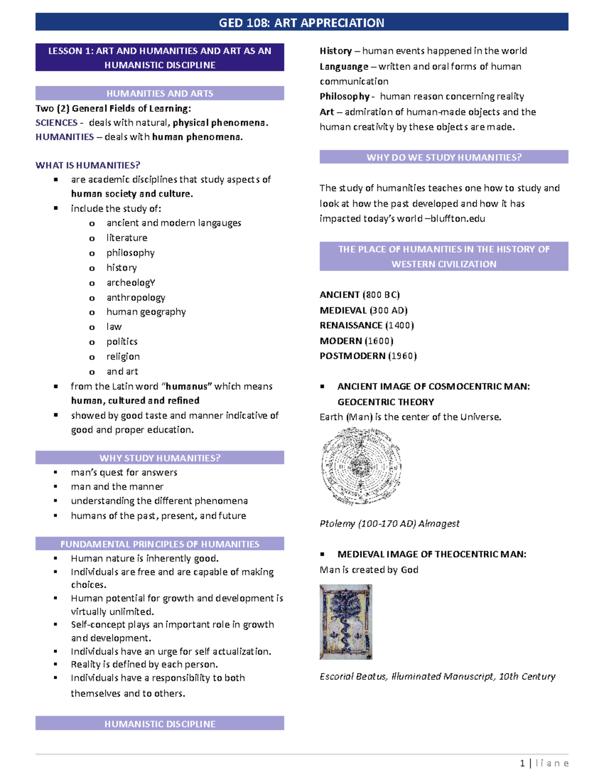 Art appreciation reviewer - LESSON 1: ART AND HUMANITIES AND ART AS AN HUMANISTIC DISCIPLINE ...