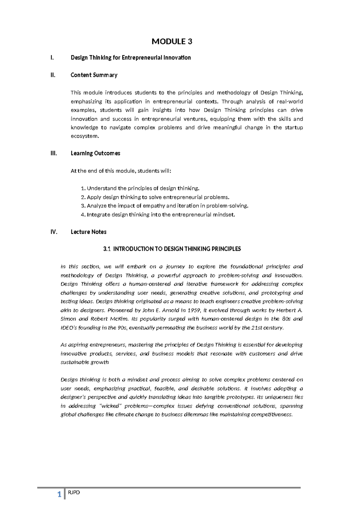 ELEC 3 Module 3 - MODULE 3 I. Design Thinking for Entrepreneurial ...