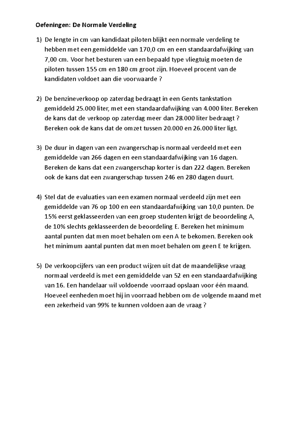 Oefeningen normale verdeling - Oefeningen: De Normale Verdeling De ...