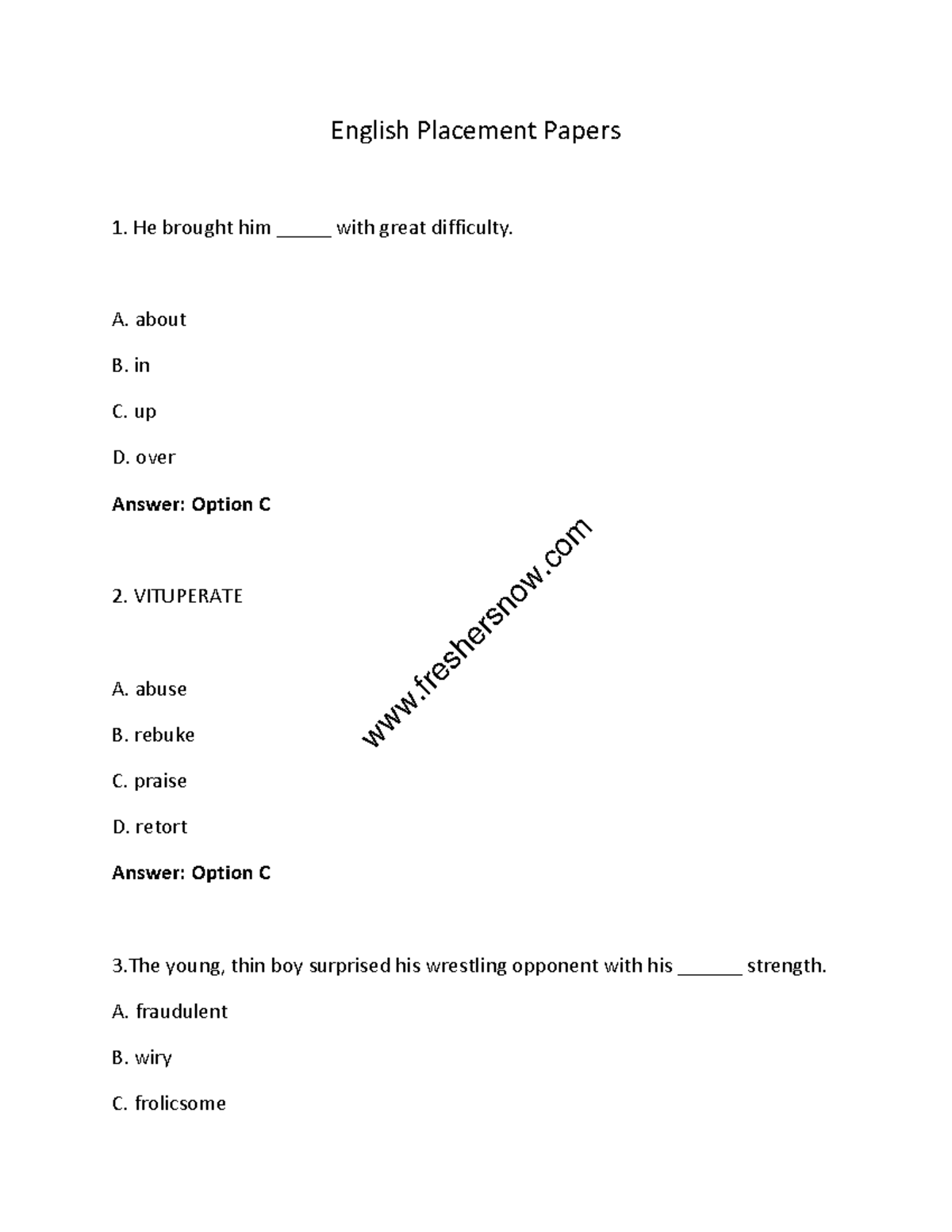English Placement Papers 1 - English Placement Papers He brought him ...