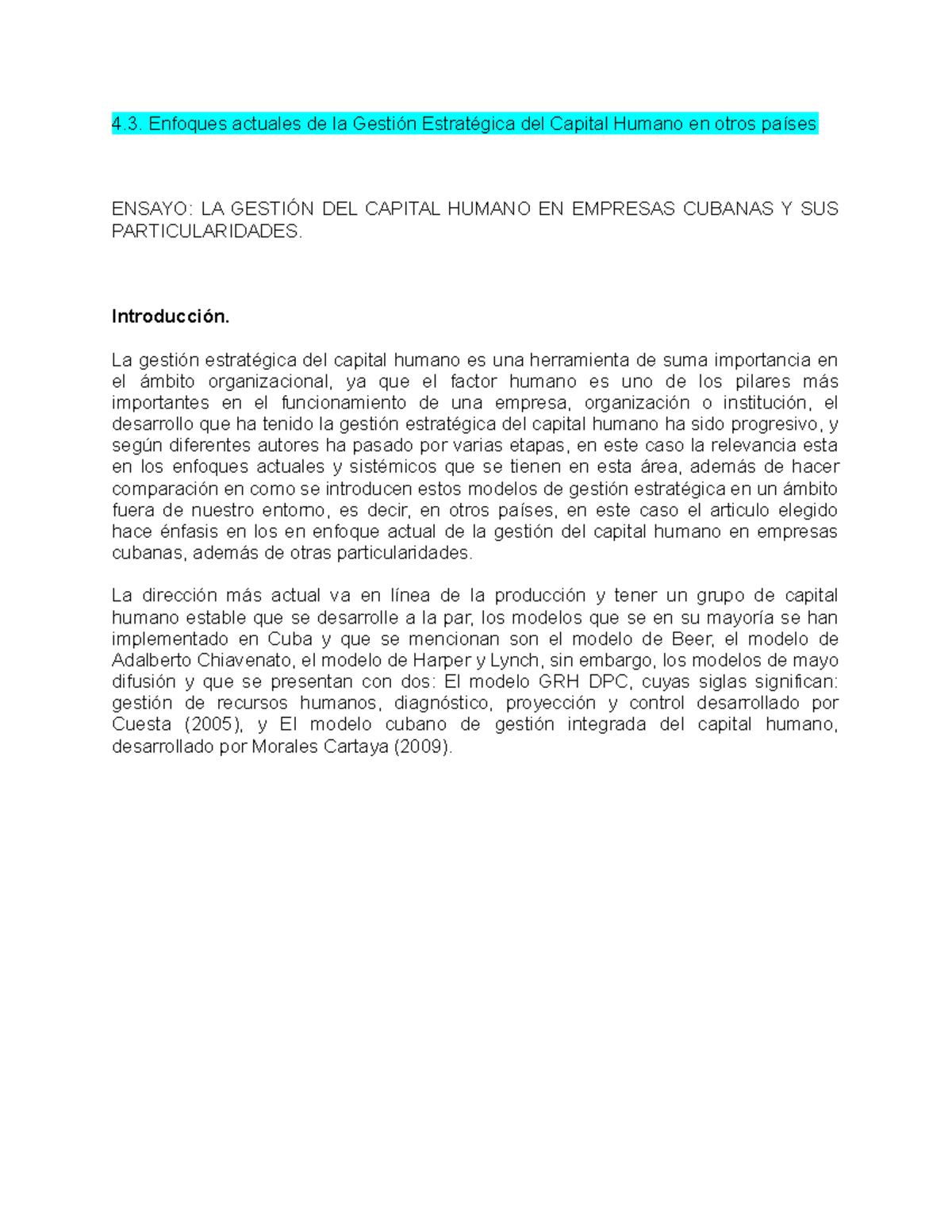 Ensayo 4 - Enfoques actuales de la Gestión Estratégica del Capital ...