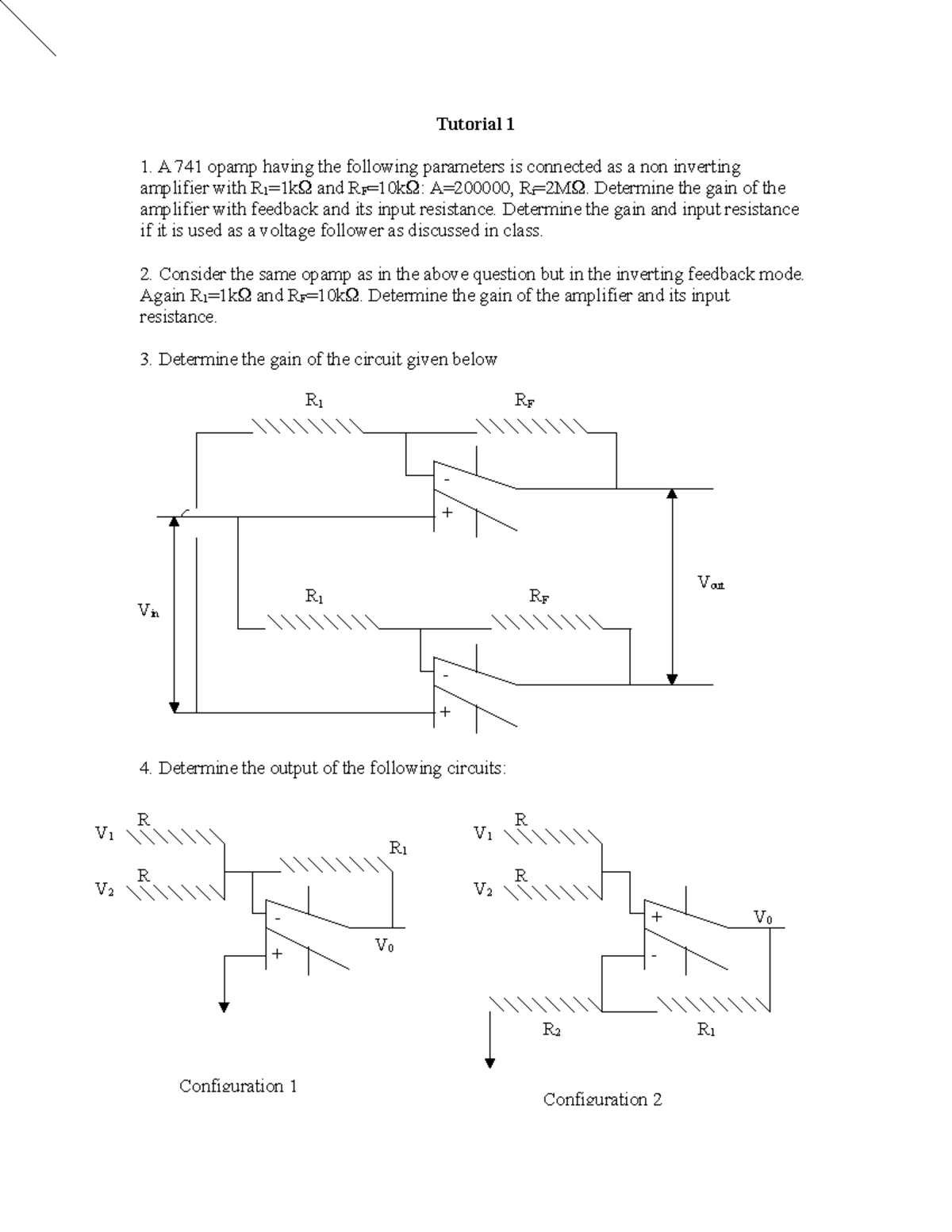 Tut1 - TUTORIAL 1 - Tutorial 1 A 741 opamp having the following parameters is connected as a non ...