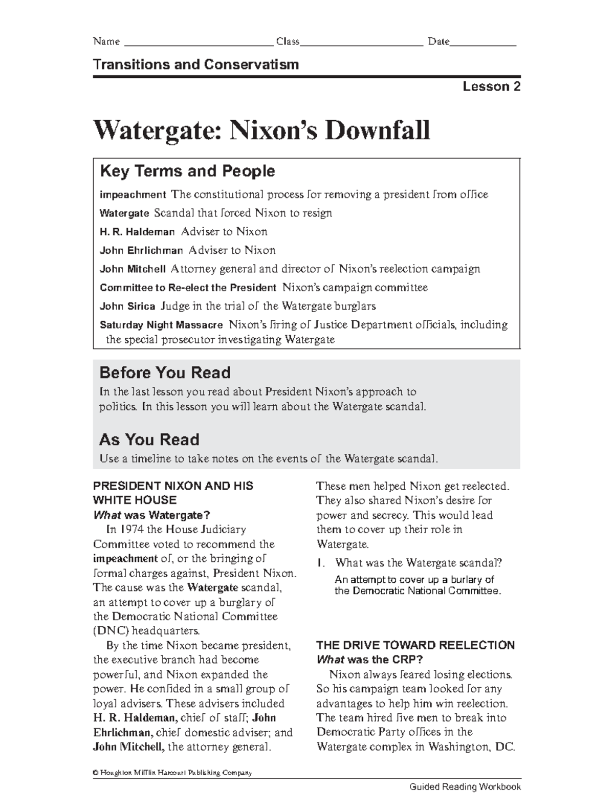 Watergate - Nixon Downfall GRW Answers - Transitions and Conservatism ...