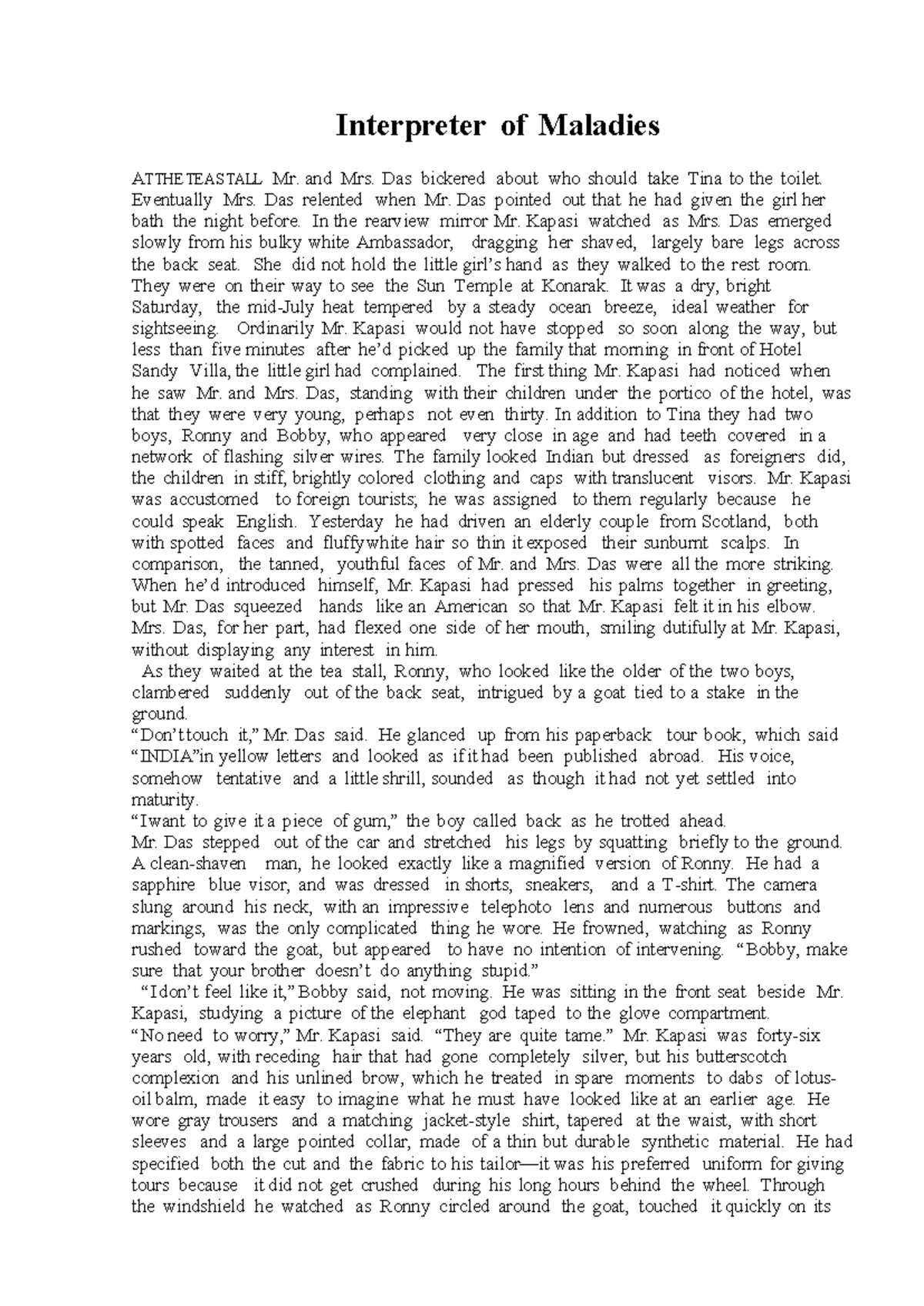 Interpreter of Maladies text - Interpreter of Maladies ATTHETEAS TALL ...