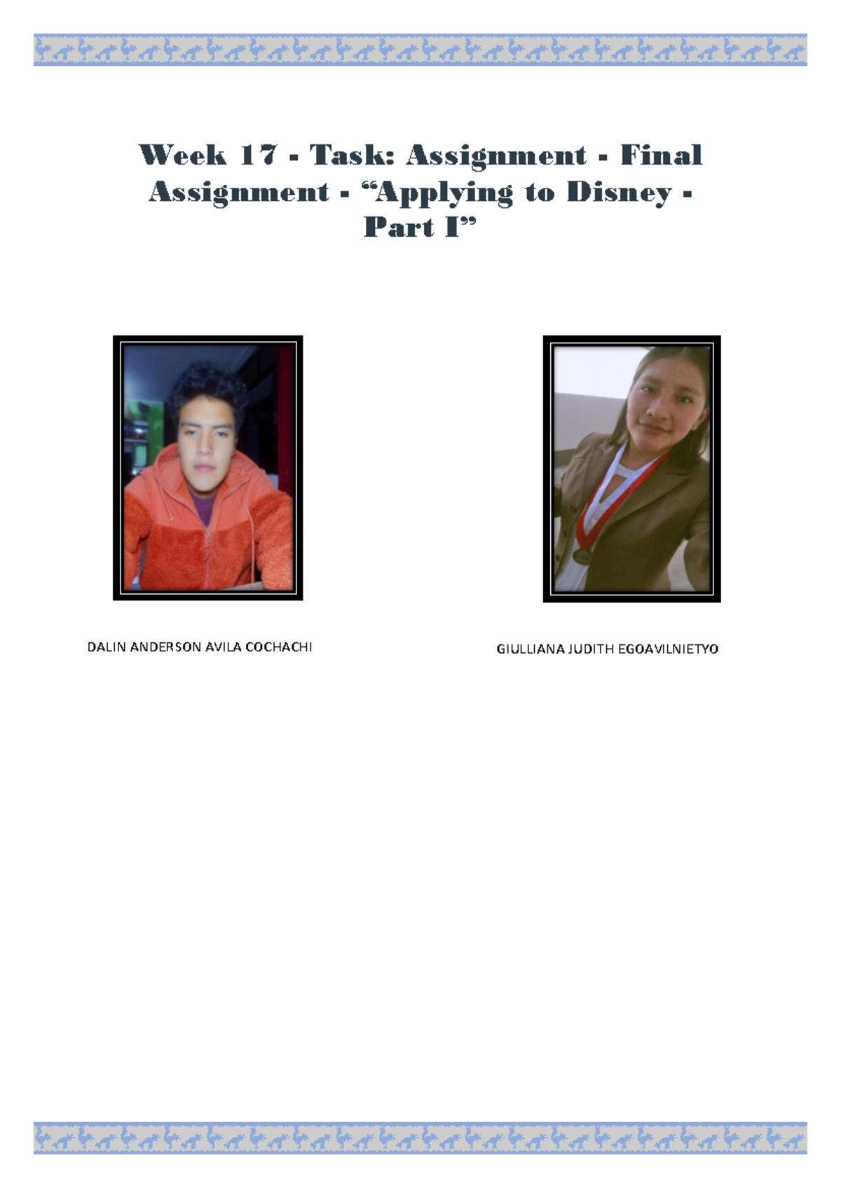 Week 17 Ingles semana 17 - Week 17 - Task: Assignment - Final Assignment - “Applying to Disney ...