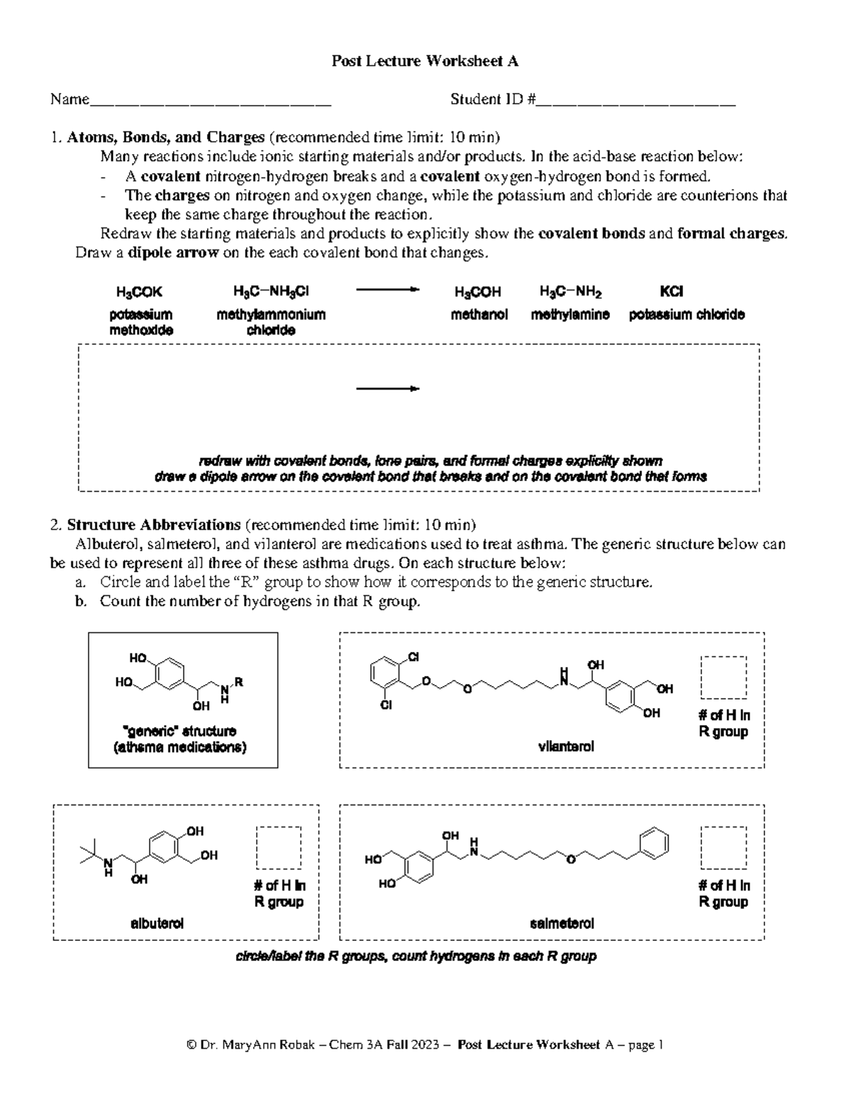 Fa23 3A Post Lec A - hw - © Dr. MaryAnn Robak – Chem 3A Fall 202 3 ...
