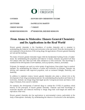 From Atoms to Molecules-Honors General Chemistry - COURSES : HONORS GEN ...