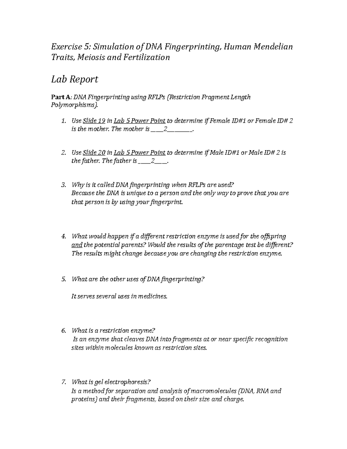 Lab 5 Lab Report - Exercise 5: Simulation of DNA Fingerprinting, Human ...