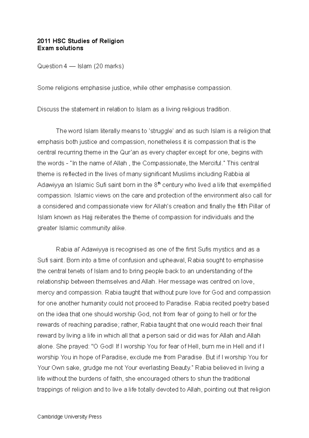 HSCReligion 2011 Islam - 2011 HSC Studies of Religion Exam solutions ...