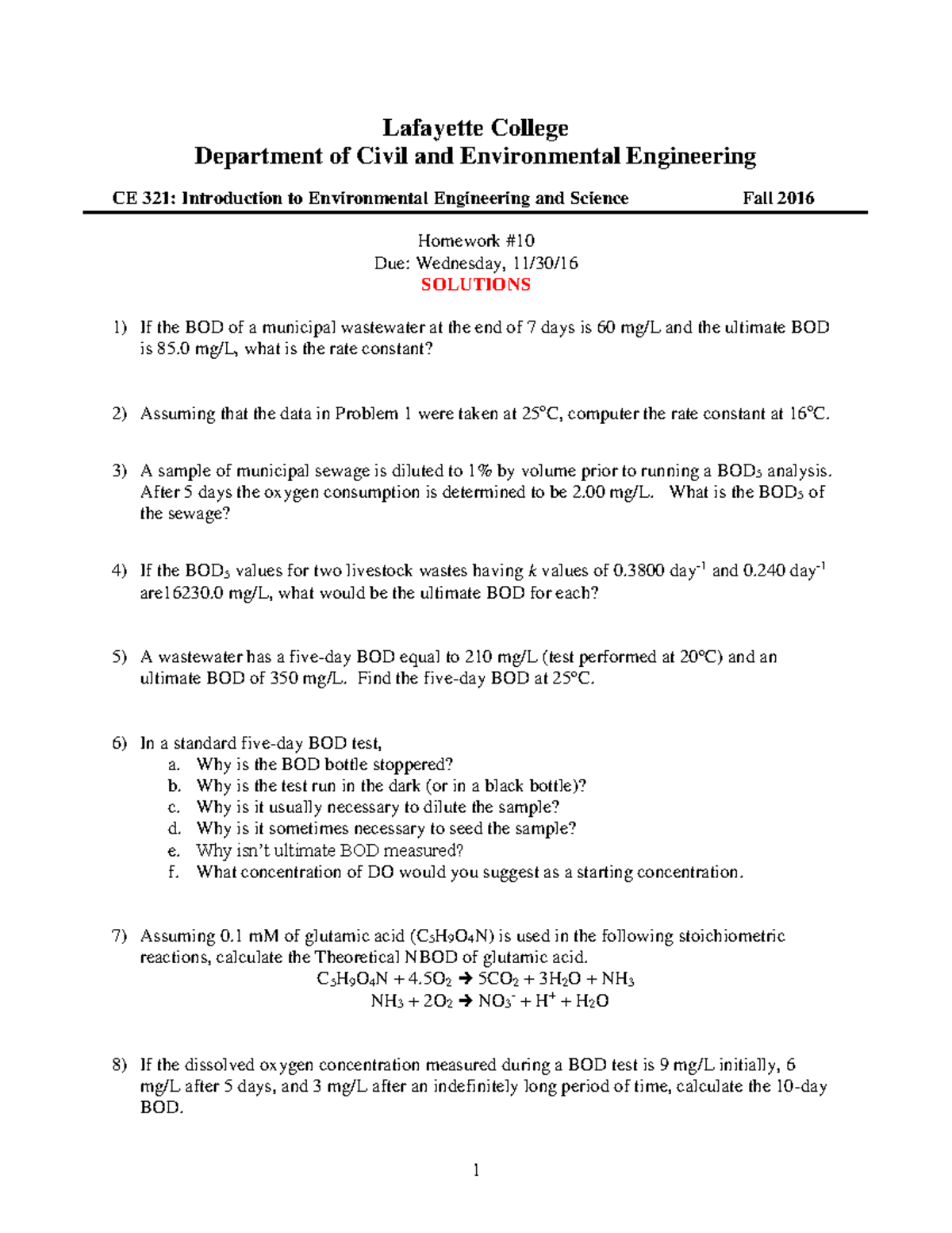 Q examples for Water and Environmental tutorial - 1 Lafayette College ...