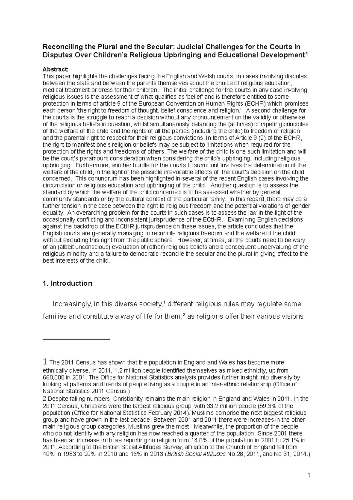 Reconciling the Plural and the Secular J - The initial challenge for ...