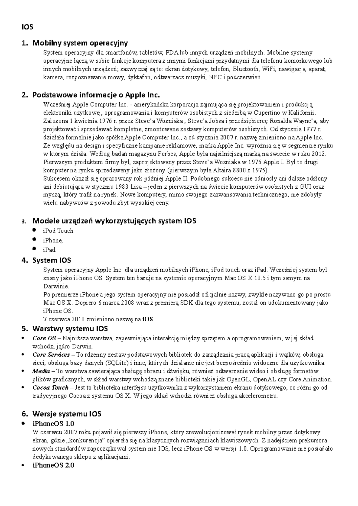 Notatka SOUM - IOS 1. Mobilny system operacyjny System operacyjny dla ...