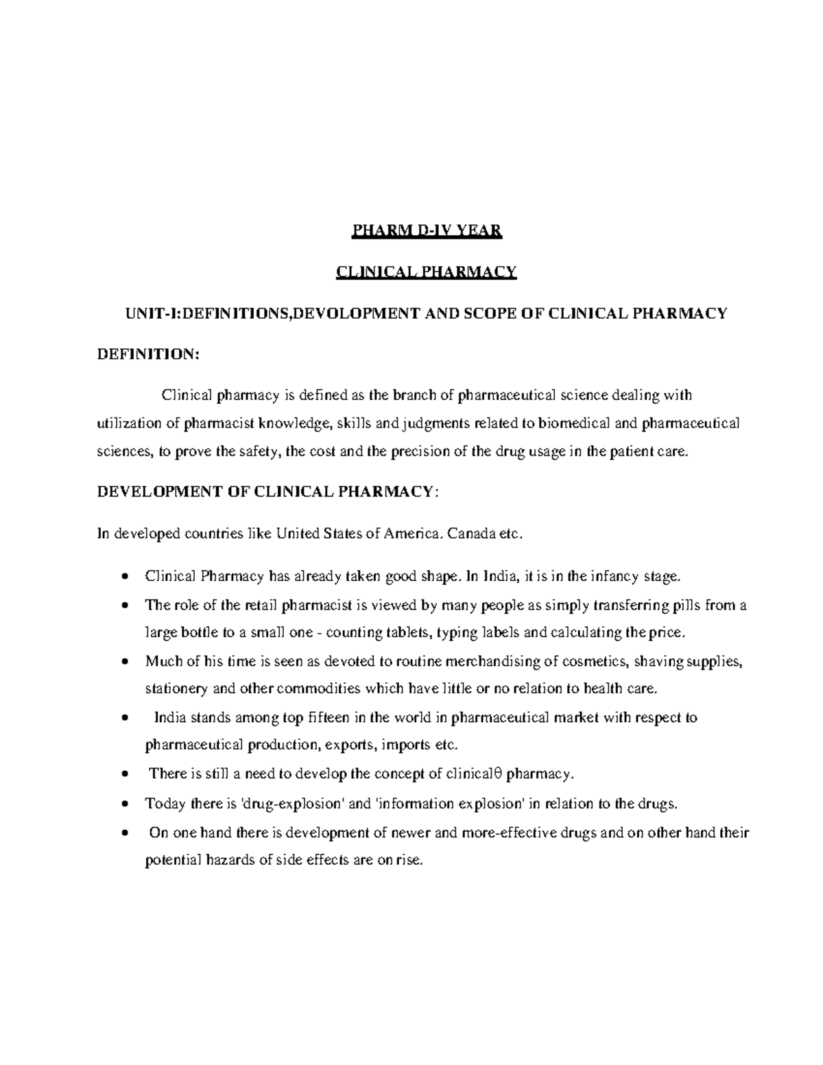 Clinical pharmacy - Pharmacology notes - PHARM D-IV YEAR CLINICAL ...