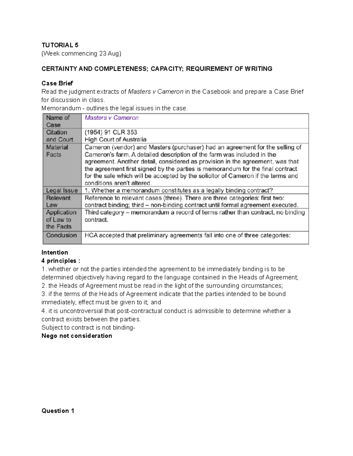 Tutorial 5 Contracts - TUTORIAL 5 (Week commencing 23 Aug) CERTAINTY ...