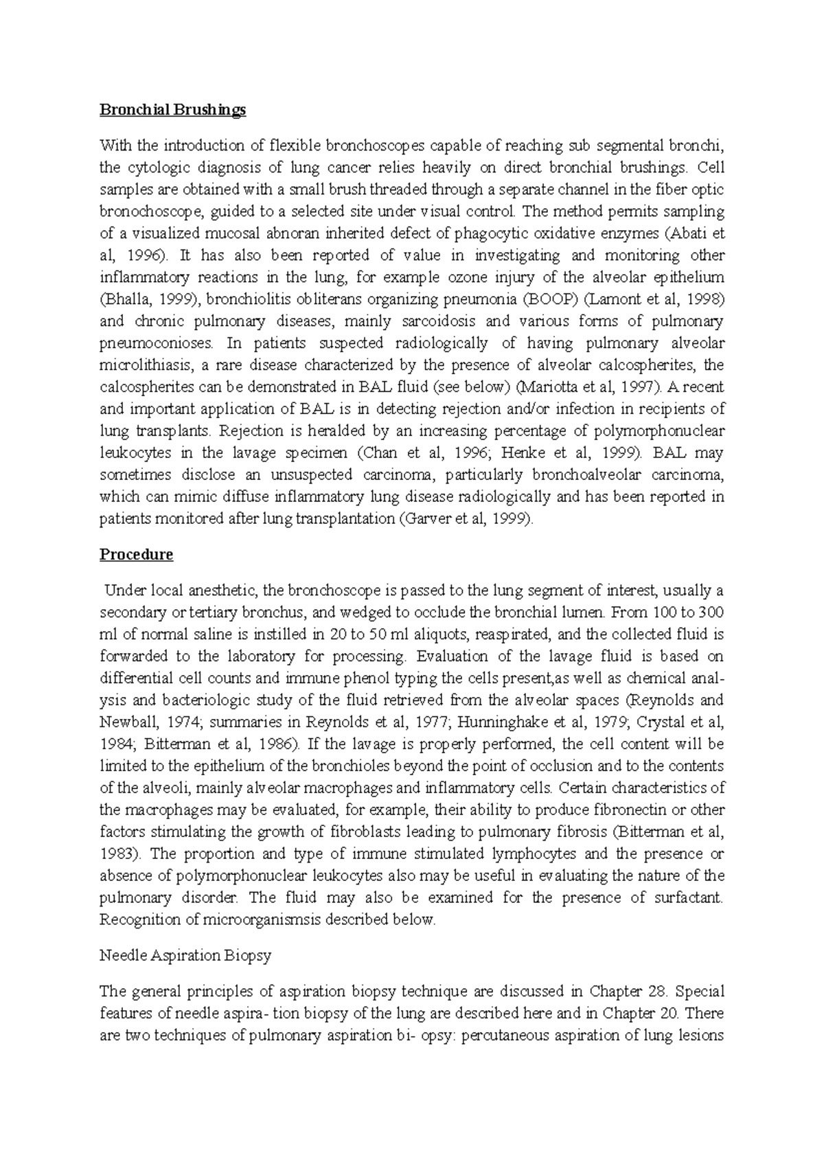 Bronchial procedure notes - Bronchial Brushings With the introduction ...