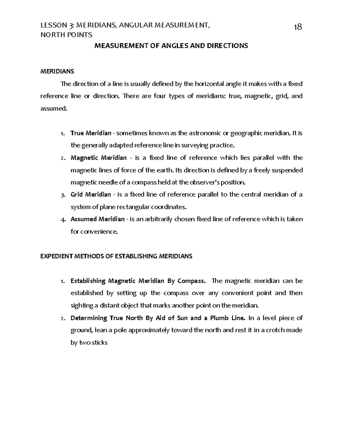 Lesson 3 Meridians Angular Measurement North points - NORTH POINTS 18 MEASUREMENT OF ANGLES AND ...