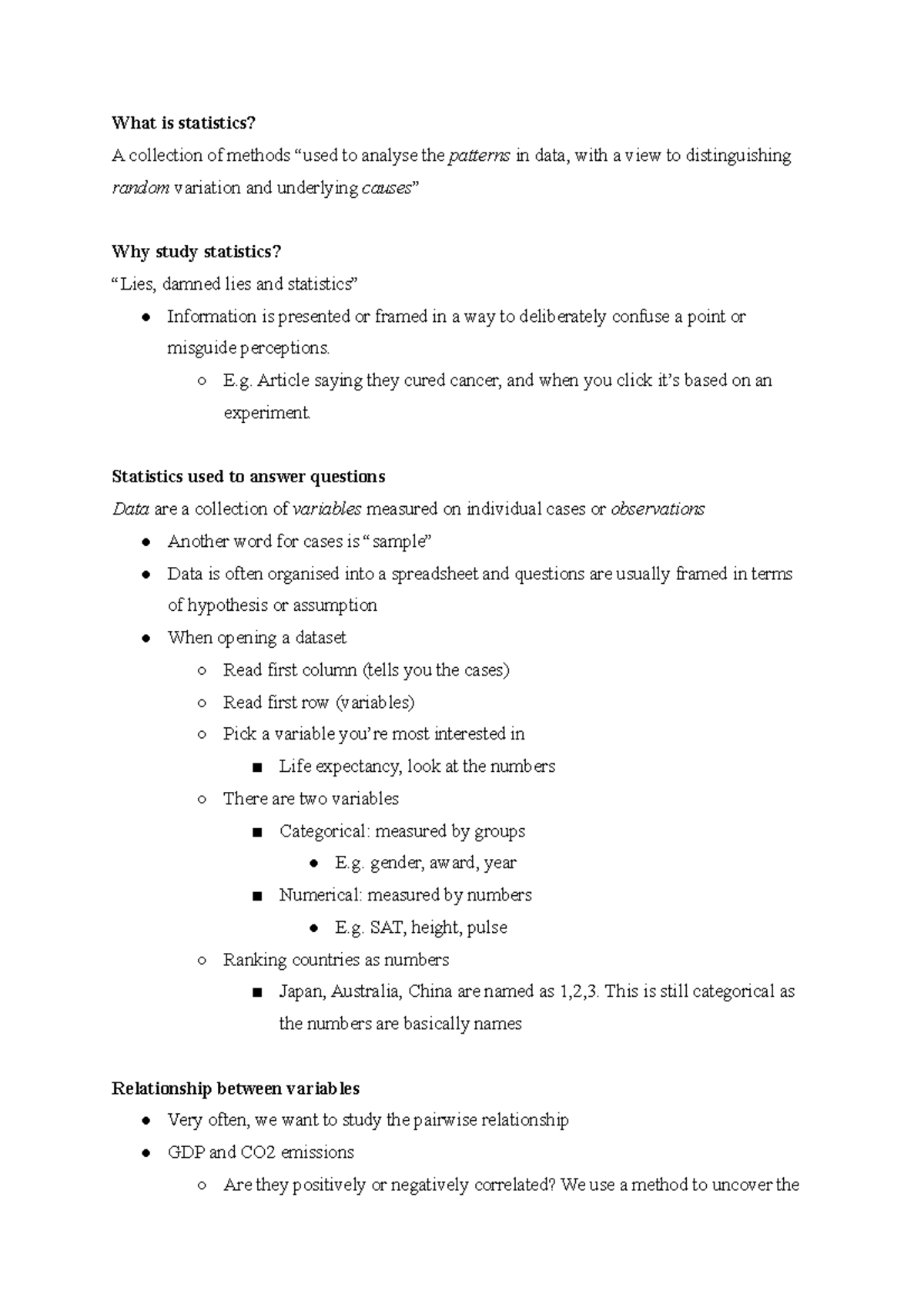 Lecture 1 Intro To Statistics What Is Statistics A Collection Of Methods Used To Analyse