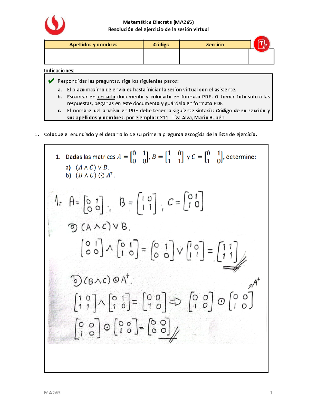 Matrices booleanas - Matemática Discreta (MA265) Resolución del ...