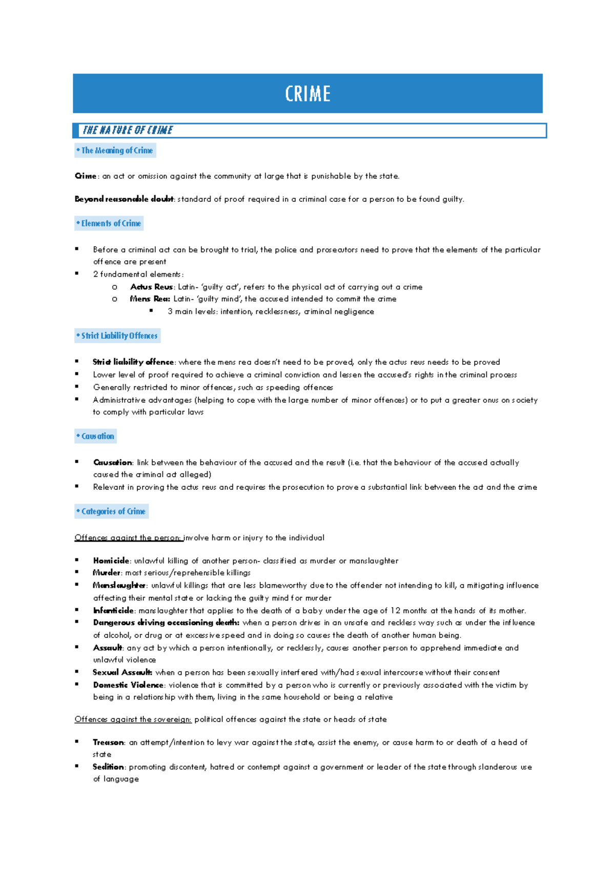 Crime Summary - CRIME THE N ATUR E OF CR IM E The Meaning of Crime ...