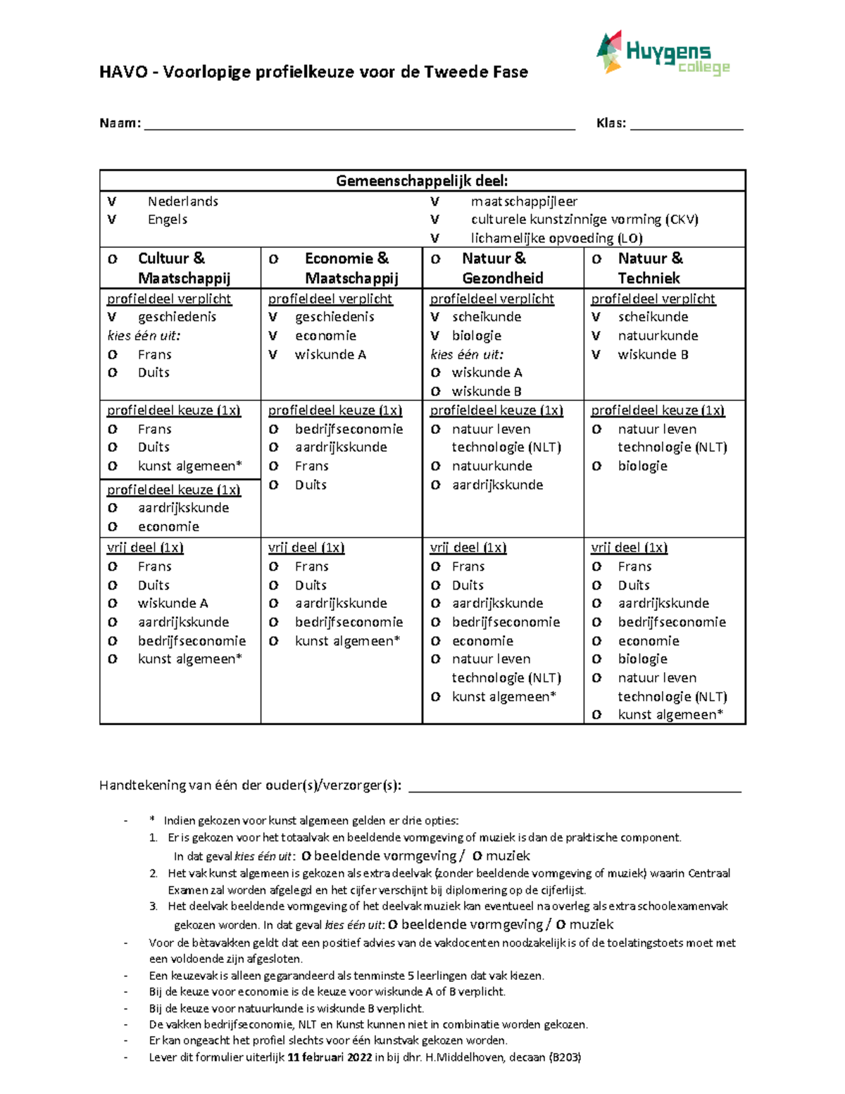 Vakkenpakketkeuzeformulier-4-en-5-havo - HAVO - Voorlopige profielkeuze ...