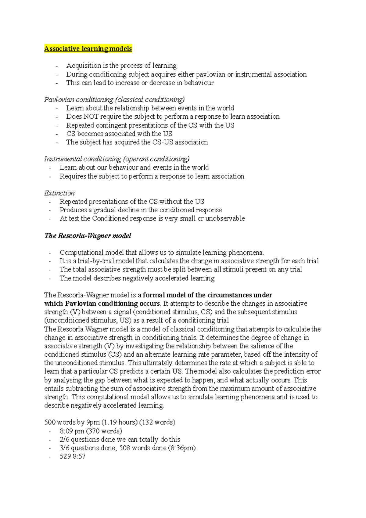 Associative learning models - Associative learning models Acquisition ...