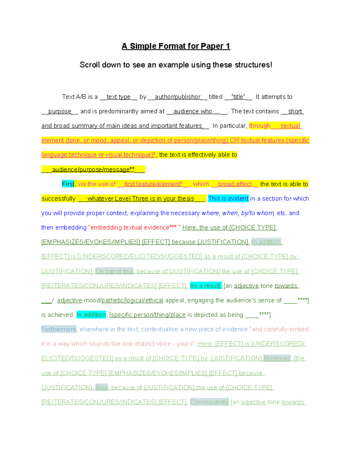 Paper 1 Sentence Stems - A Simple Format for Paper 1 Scroll down to see ...