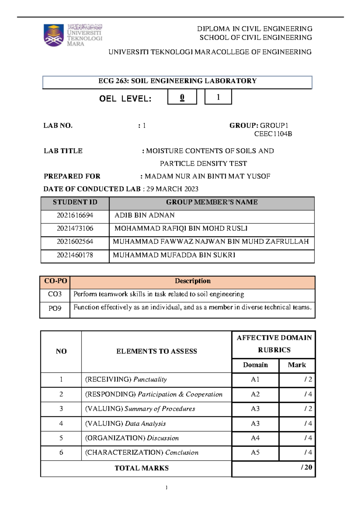 LAB Report SOIL Particle Density Group 1 (1) - DIPLOMA IN CIVIL ...
