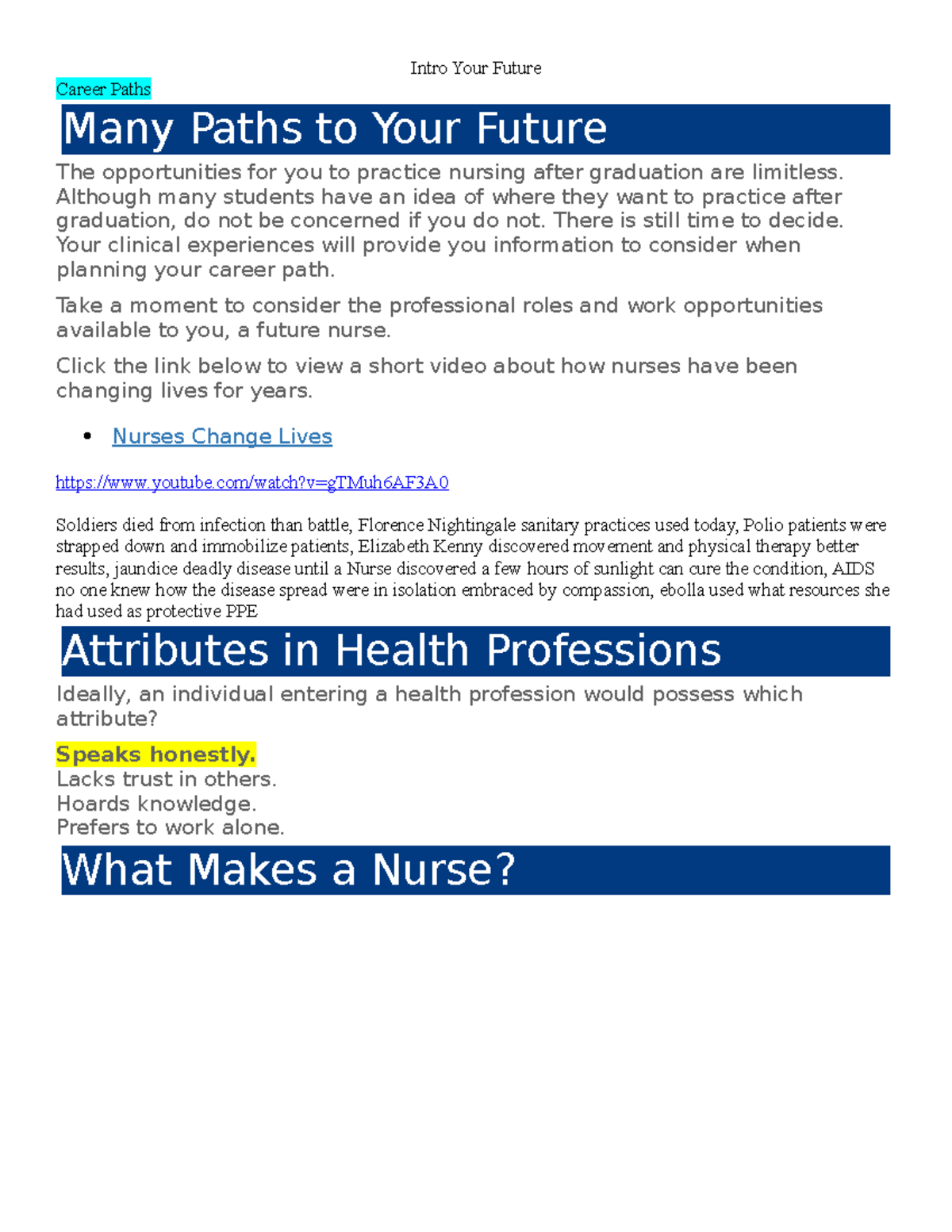 Week 8 - Practice questions for eDpt week 8 that focus on career and ...