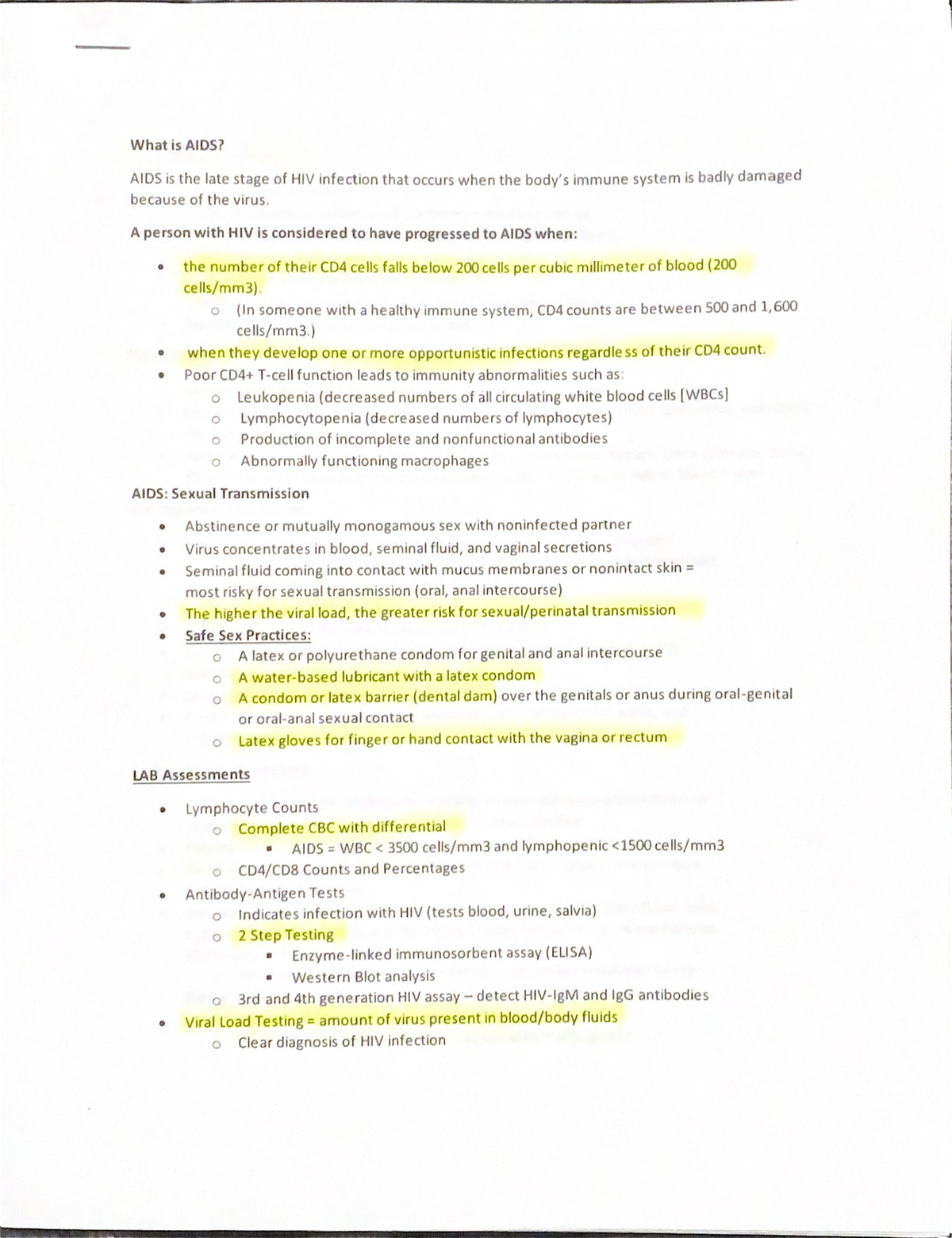 AIDS Outline Notes - NUR 2416 - Studocu